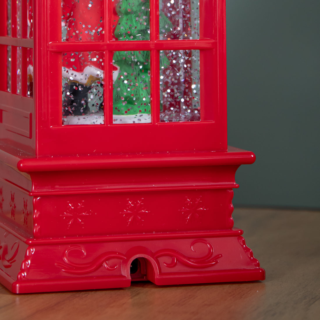 26cm Dual Powered Light up Red Telephone Box Christmas Water Spinner w ...