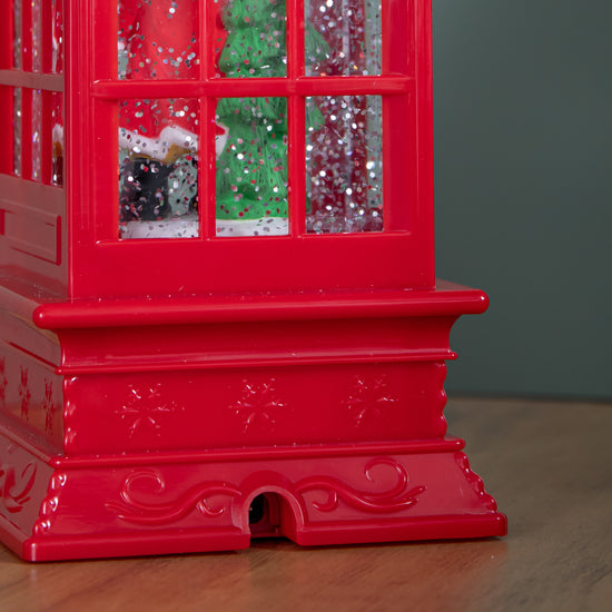 26cm Dual Powered Light up Red Telephone Box Christmas Water Spinner w ...