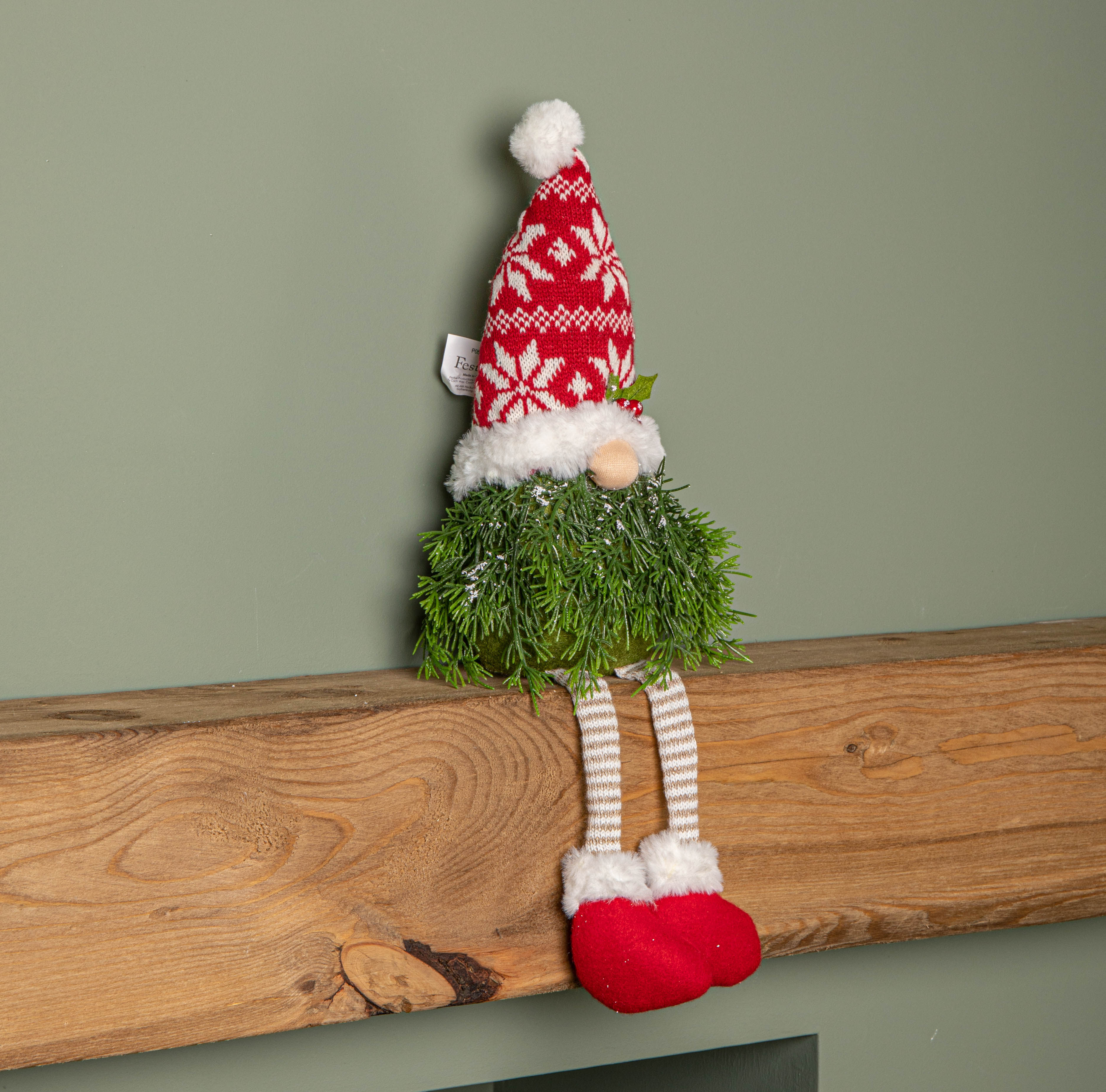 48cm Red and White Christmas Tree Sitting Gonk with Dangly Legs and Sn ...