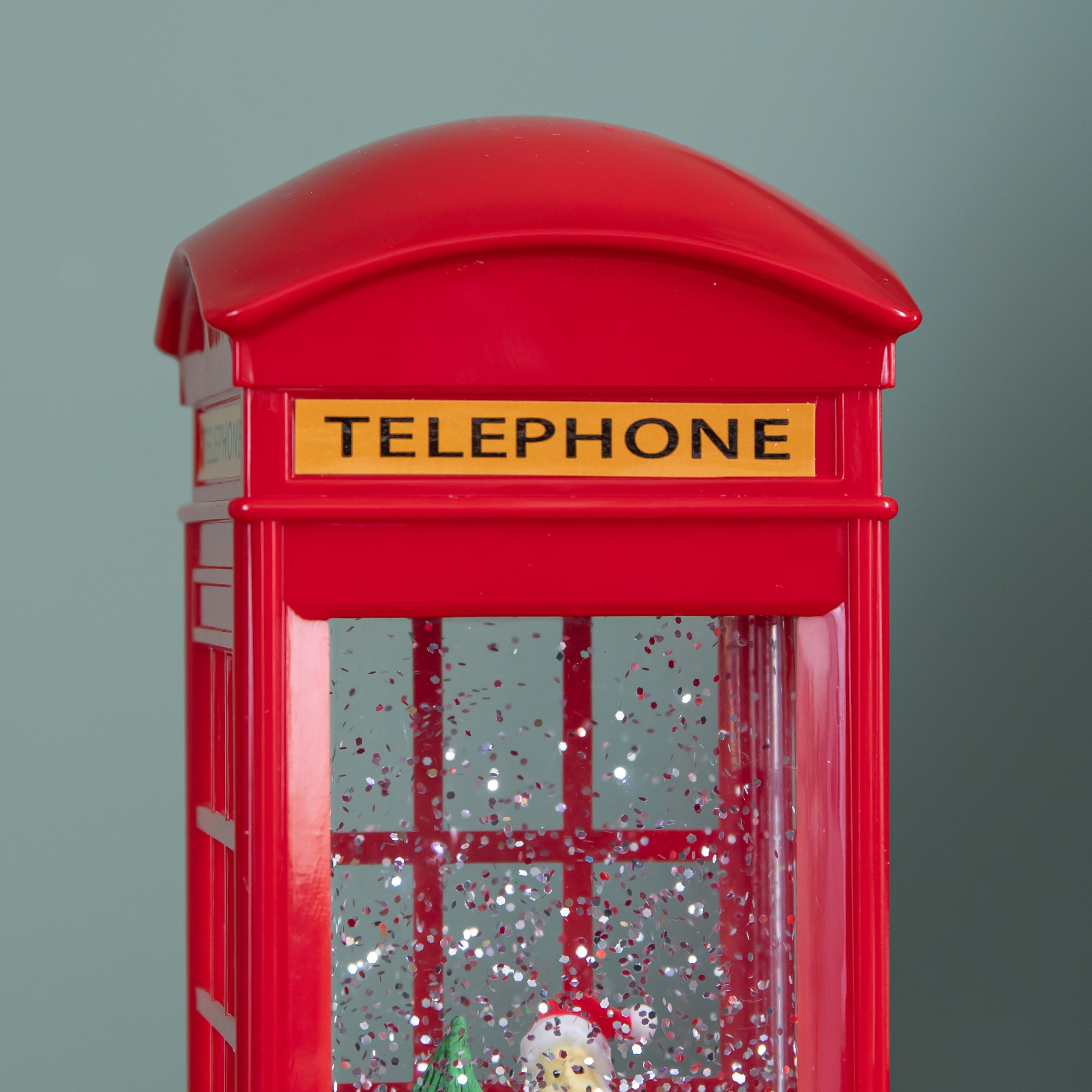 26cm Dual Powered Light up Red Telephone Box Christmas Water Spinner w ...