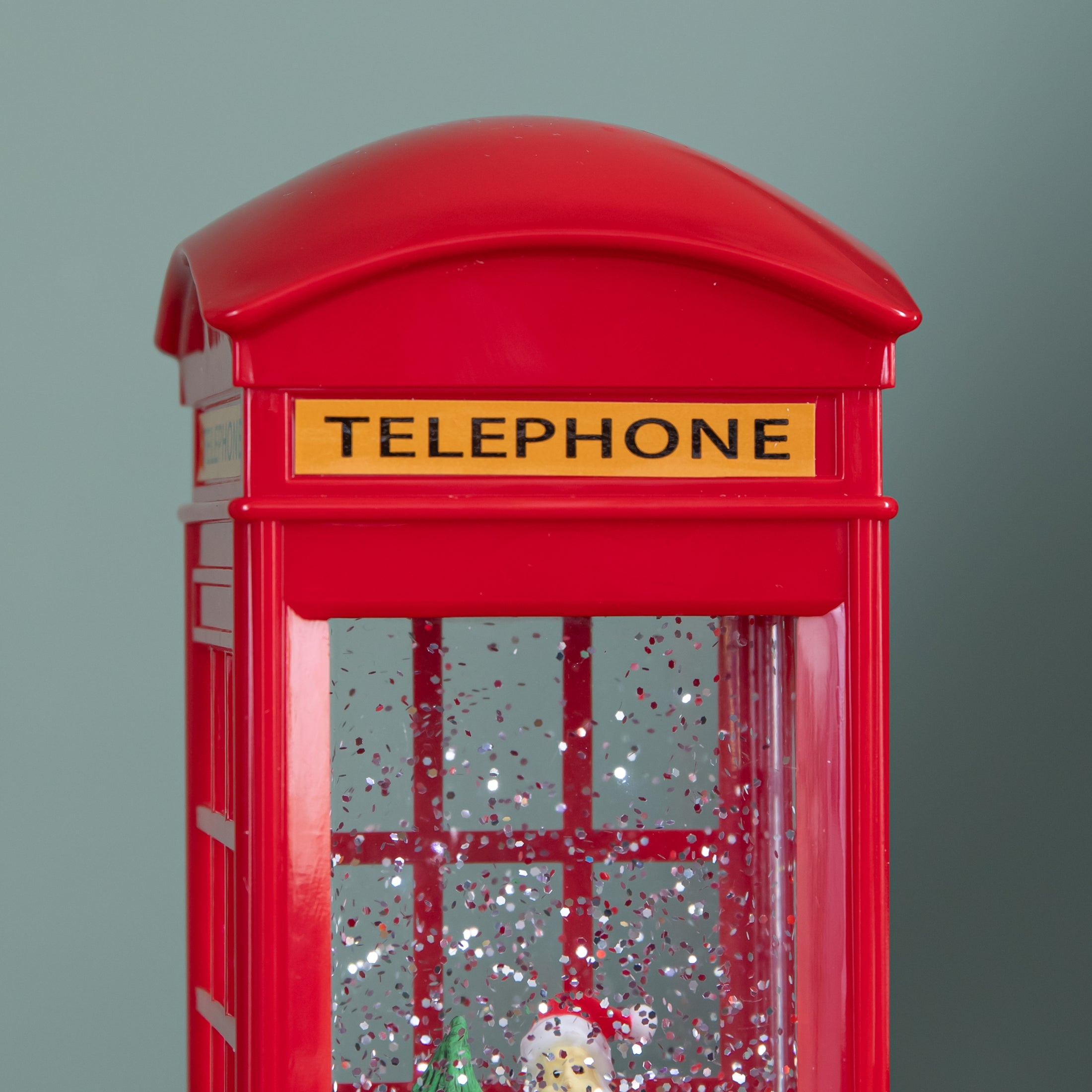 26cm Dual Powered Light up Red Telephone Box Christmas Water Spinner w ...