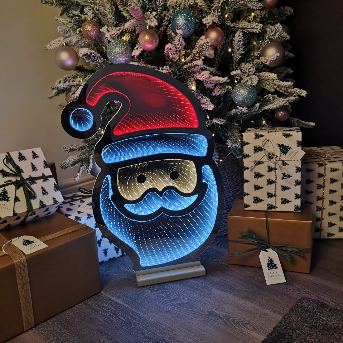60cm LED Infinity Light Standing Santa Decoration with Wooden Base ...