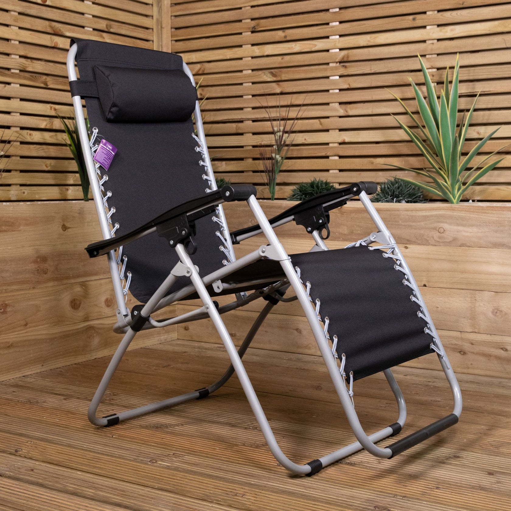 Multi Position Garden Gravity Relaxer Chair Sun Lounger in Black & Sil ...
