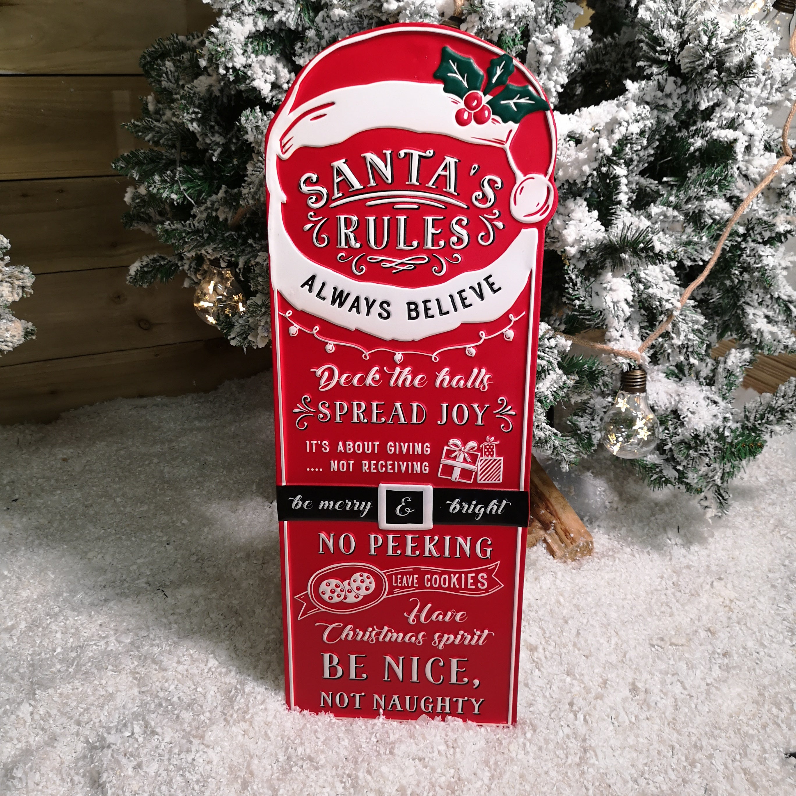 68cm Indoor Outdoor Red Metal Santa's Rules Sign Hanging Christmas Dec ...