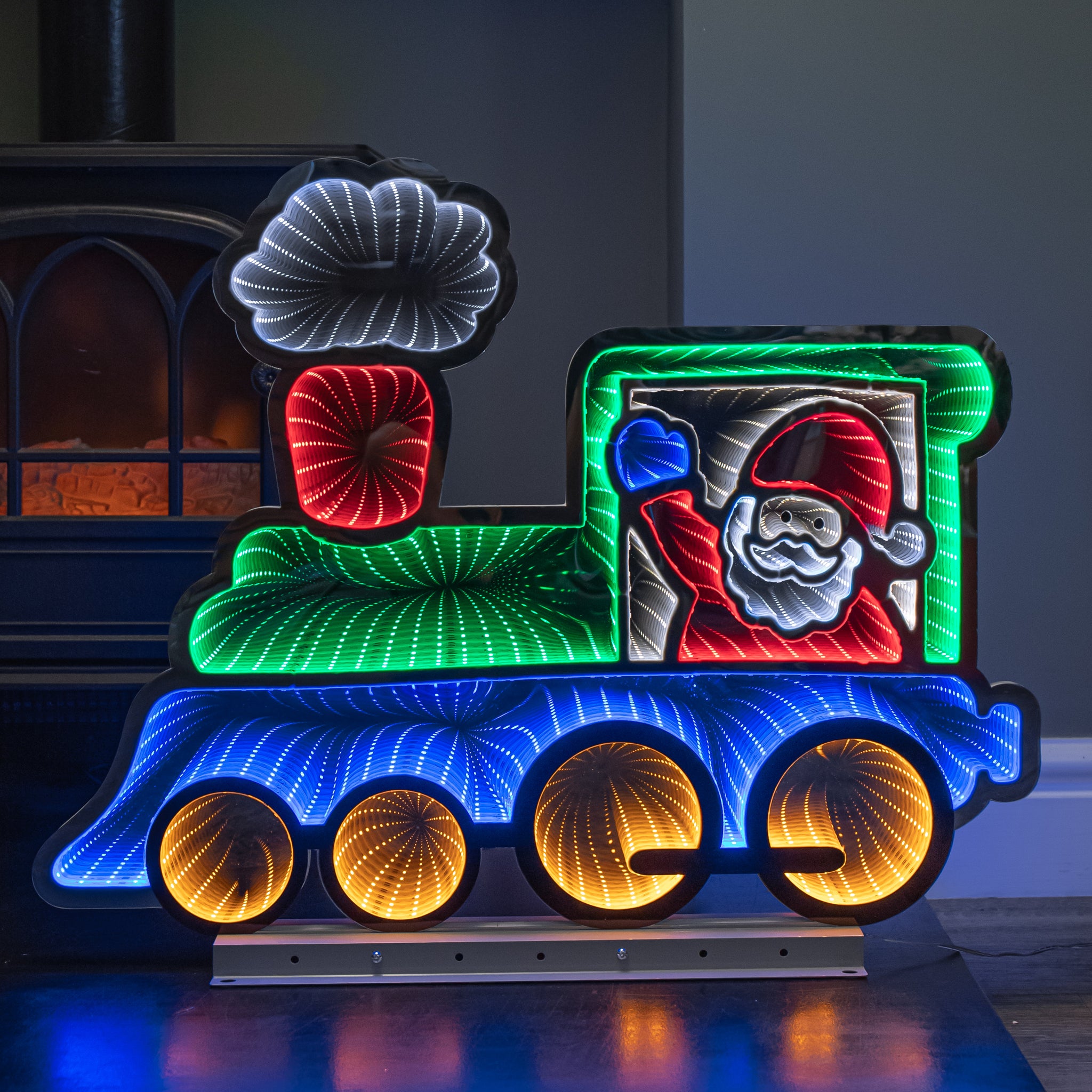63cm Light up Christmas Train Infinity Decoration with Santa & LEDs ...