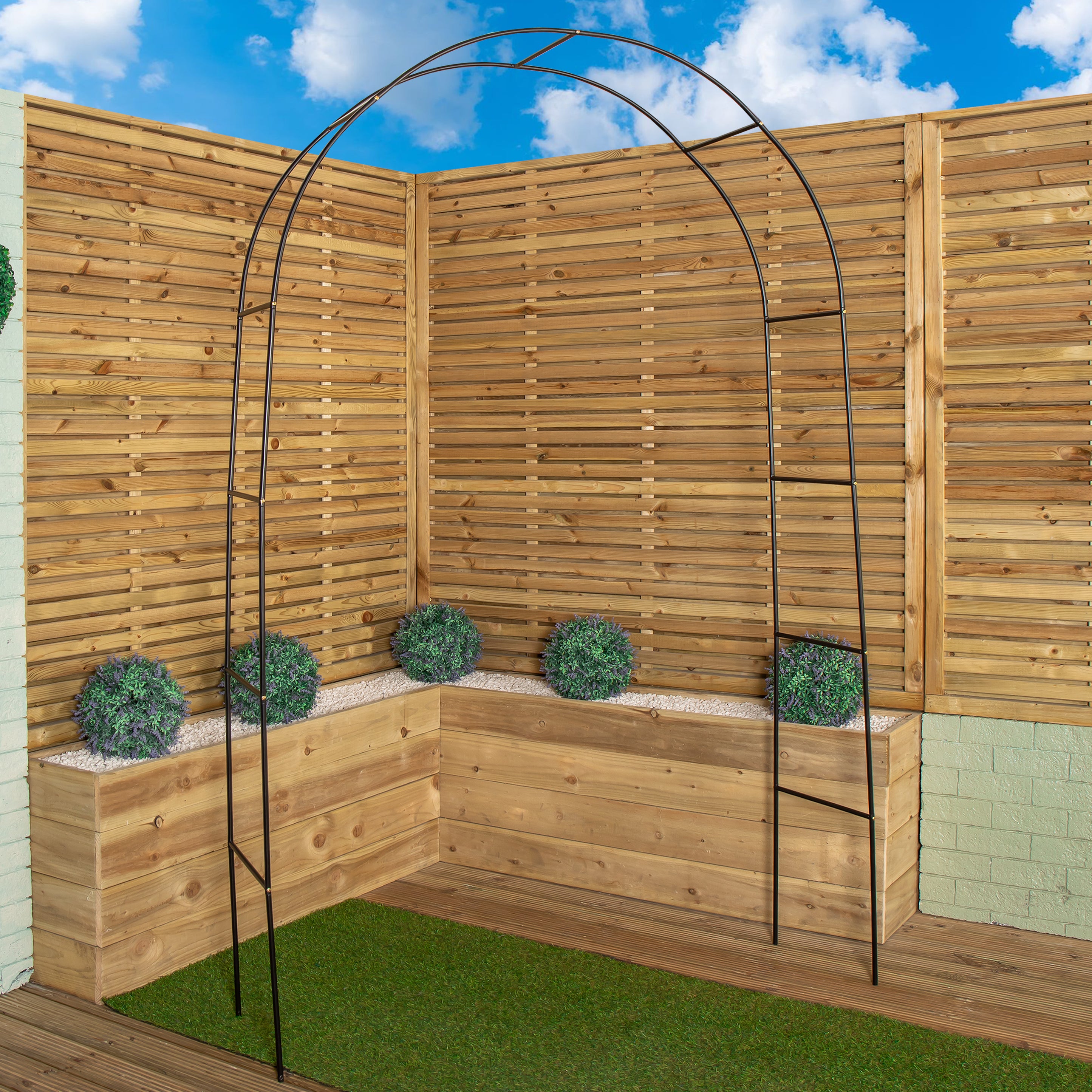 2.4m x 1.4m Black Metal Garden Arch Trellis for Climbing Plants ...