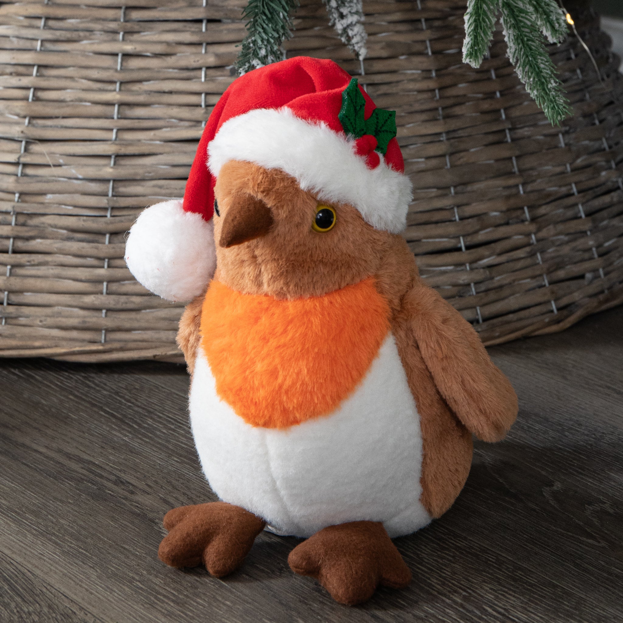 23cm Plush Christmas Robin Decoration with Santa Hat– Cheaper Online