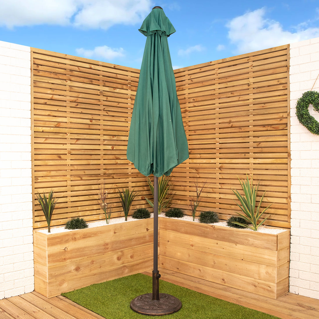 2.7m Aluminium Garden Patio Sun Shade Parasol with Crank Handle in Gre ...