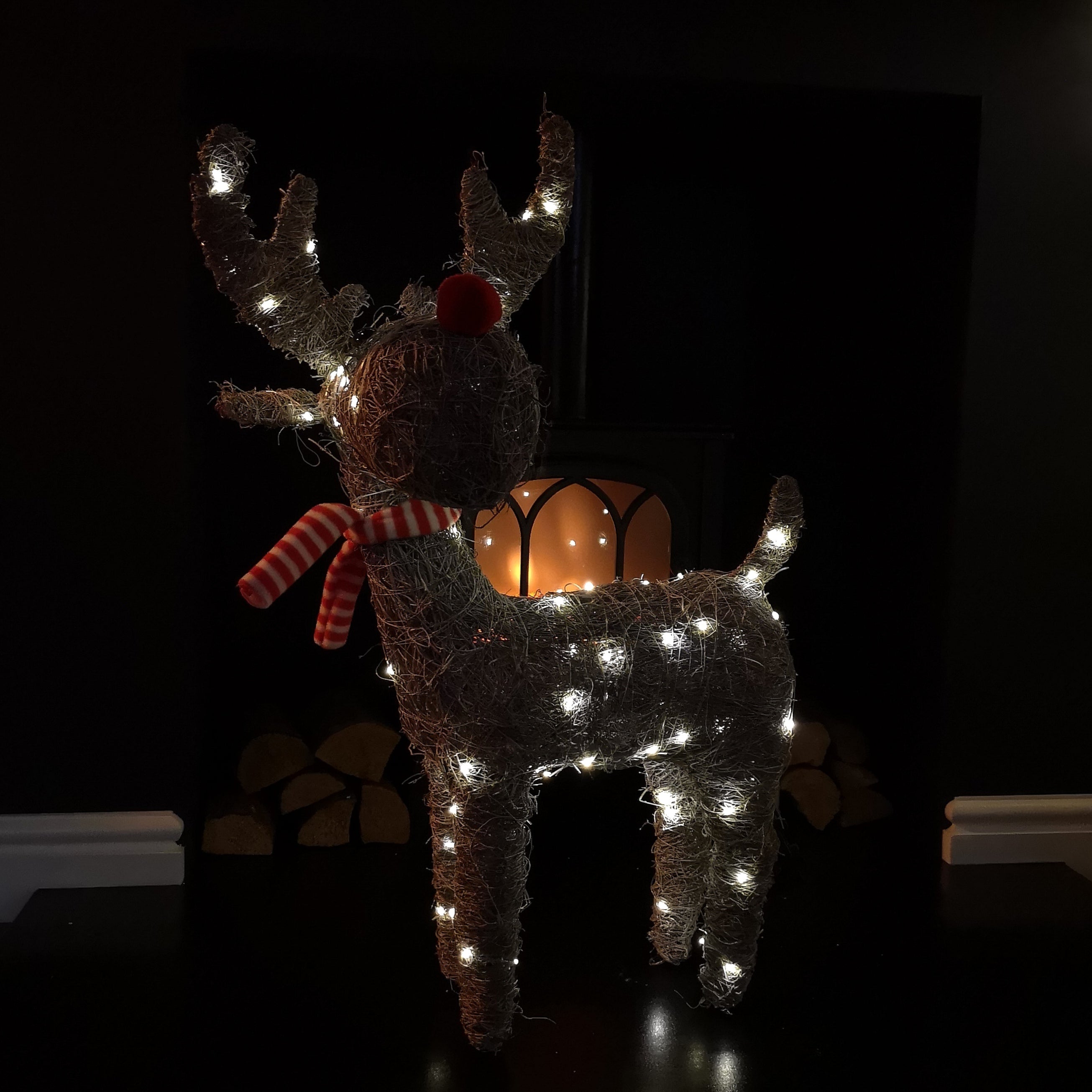 71cm Battery Operated Rattan Woven Comet Reindeer with Warm White LEDs ...