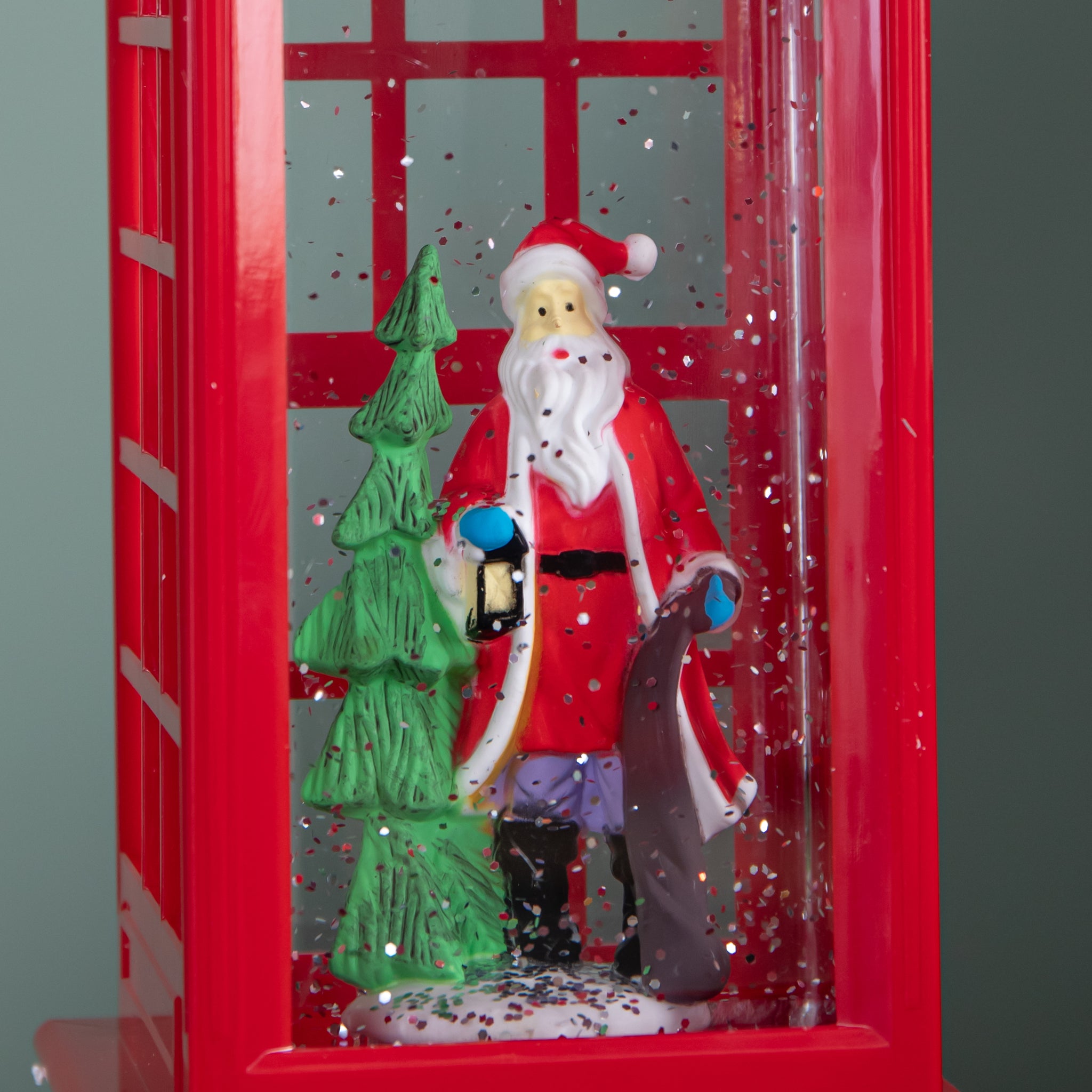 26cm Dual Powered Light up Red Telephone Box Christmas Water Spinner w ...