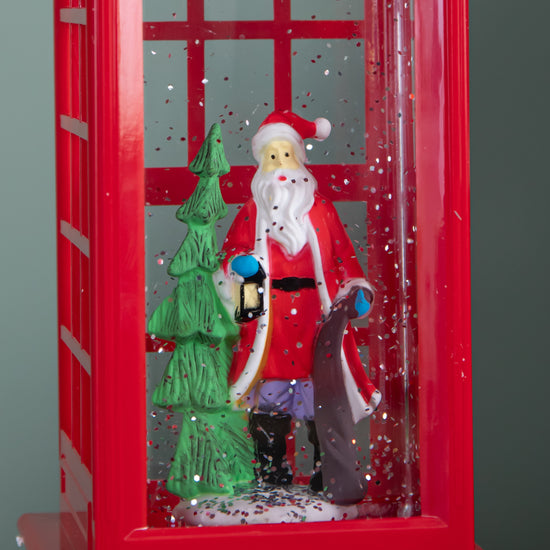 26cm Dual Powered Light up Red Telephone Box Christmas Water Spinner w ...
