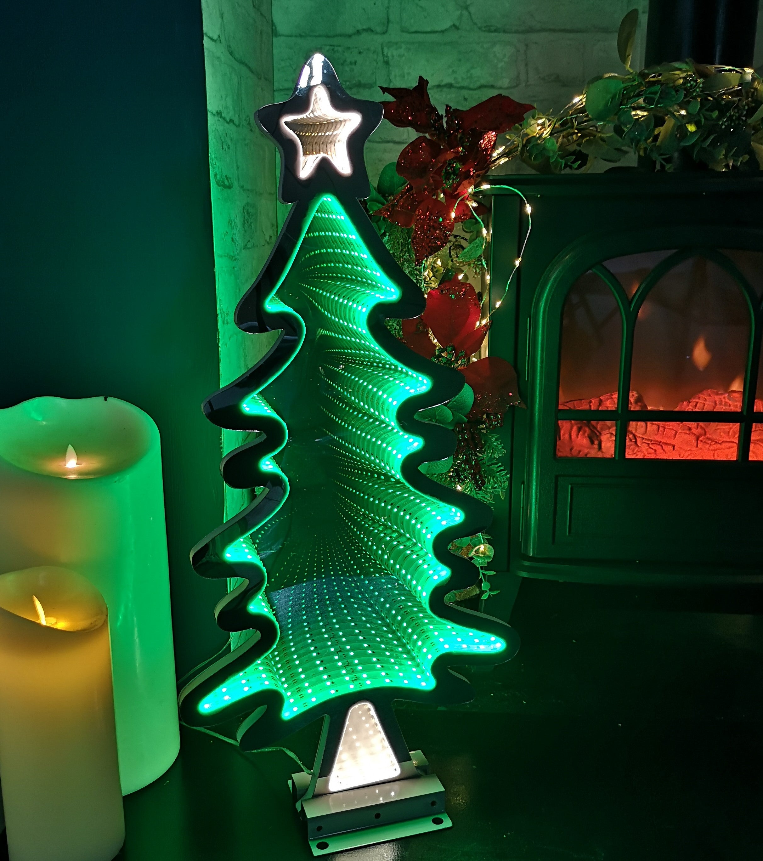 60cm Green Standing LED Infinity Christmas Tree Decoration with Metal ...