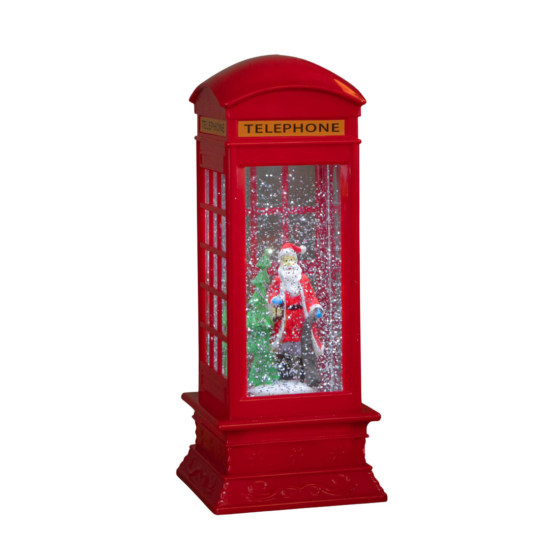 26cm Dual Powered Light up Red Telephone Box Christmas Water Spinner w ...