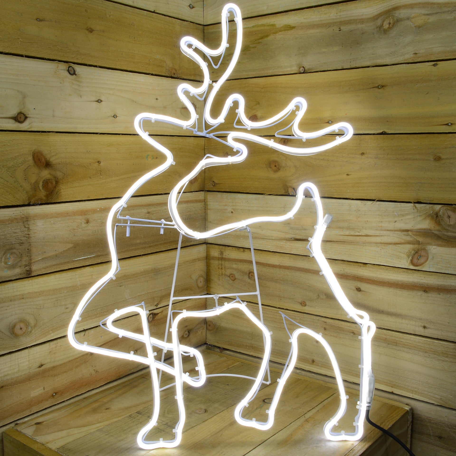 94cm x 60cm White Neon Flex LED Reindeer Stag Rope Light Christmas Sil ...