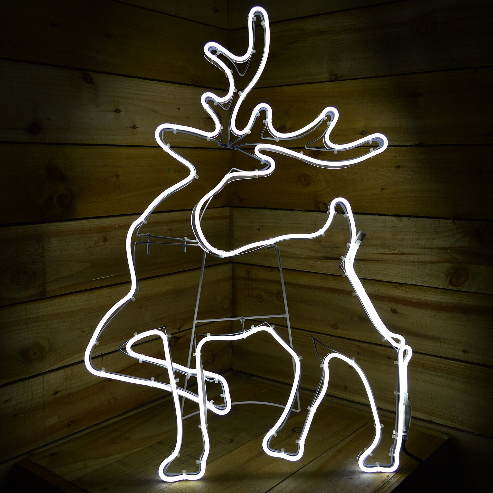 94cm x 60cm White Neon Flex LED Reindeer Stag Rope Light Christmas Sil ...